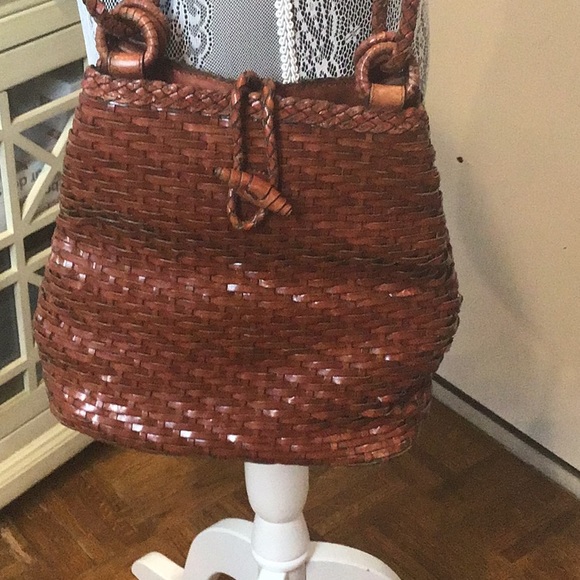 Vintage | Bags | Vintage Woven Leather Bucket Bag | Poshmark